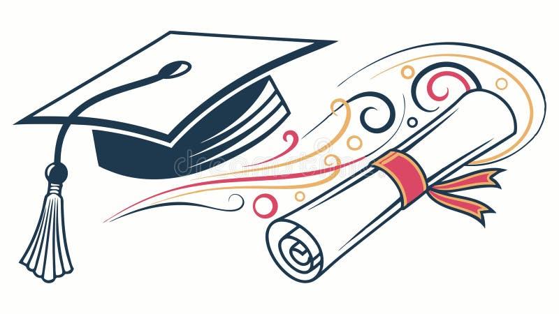 Graduation Cap and Diploma Scroll Abstract Flowing Design Education ...