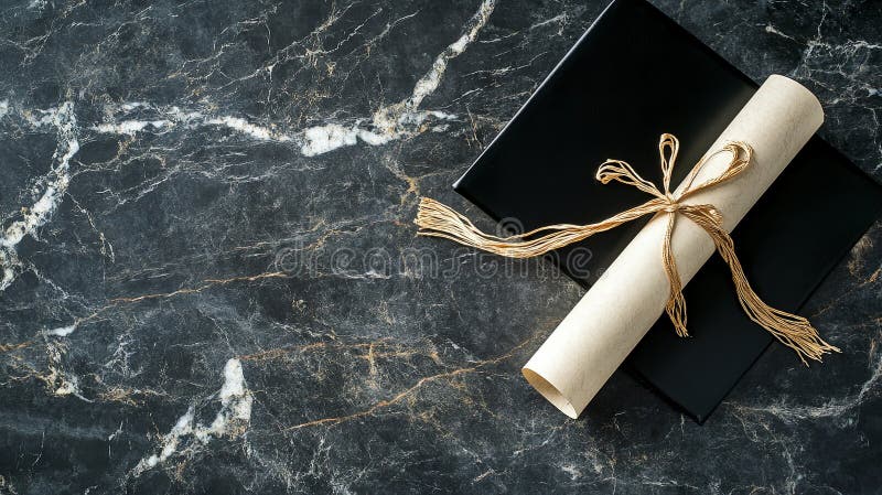 Graduation Cap and Diploma Scroll on Elegant Marble Surface. Stock ...