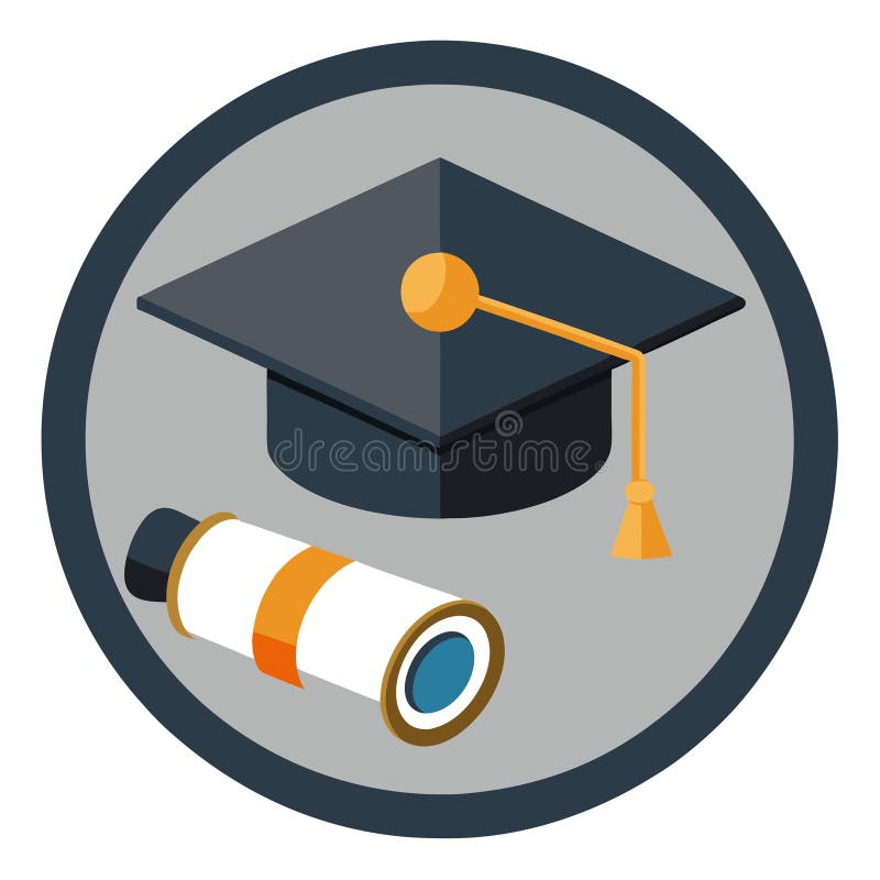 Graduation Cap and Diploma Scroll Icon Inside a Grey Circle Stock ...
