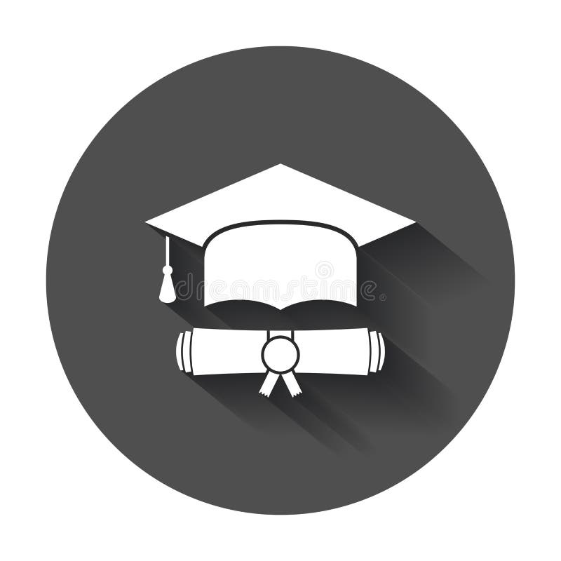 Graduation Cap and Diploma Scroll Icon Vector Illustration in Fl Stock ...