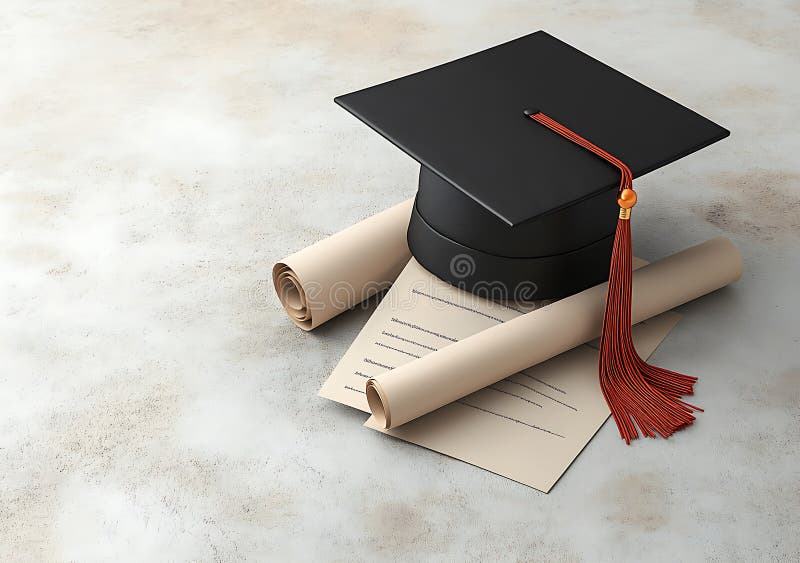 Graduation Cap with Diploma Scroll on Textured Background Academic ...