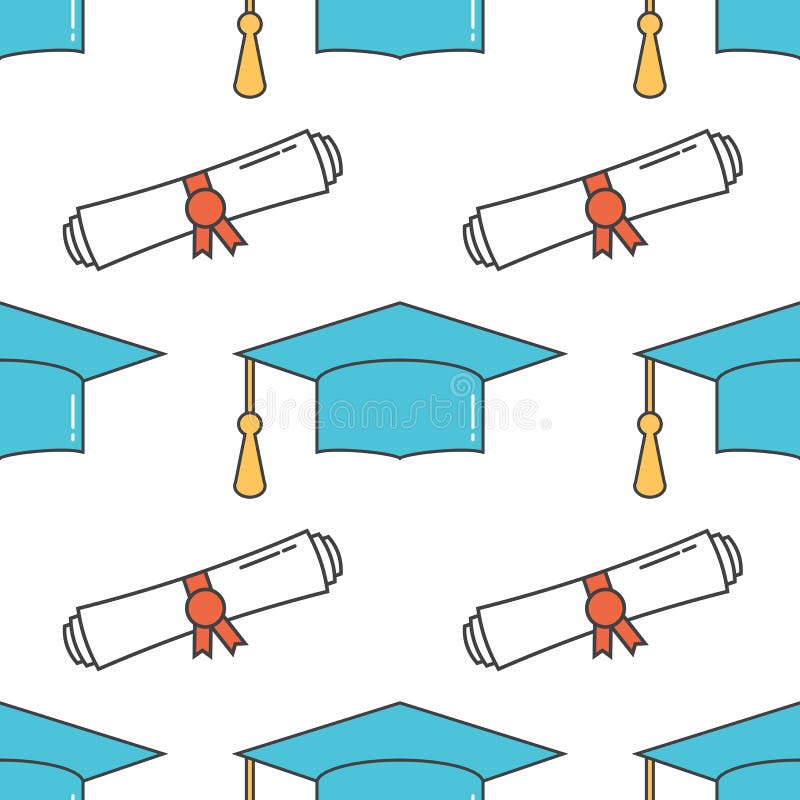 Graduation Cap and Diploma Seamless Pattern Background Stock Vector ...