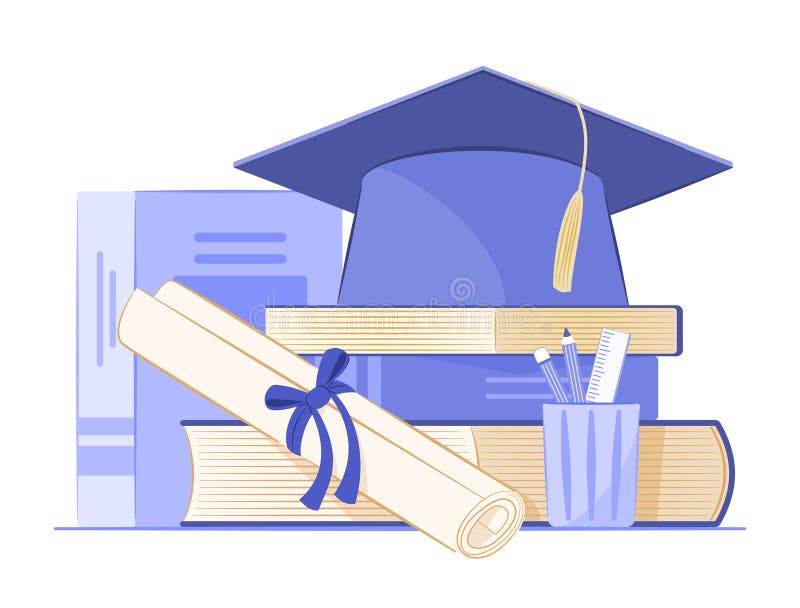 Graduation Cap and Diploma on Stack of Books for Knowledge, Graduation ...