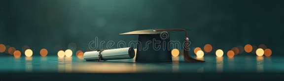 Graduation Cap and Diploma on a Stage with Blurry Lights Stock Photo ...