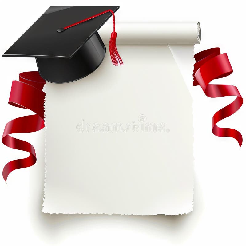 Graduation Cap and Scroll with Ribbon Stock Image - Image of sheet ...