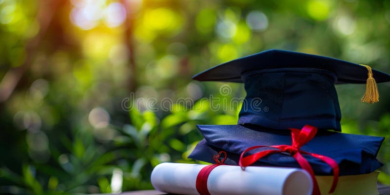 A Graduation Cap and Diploma on a Wooden Table Stock Image - Image of ...