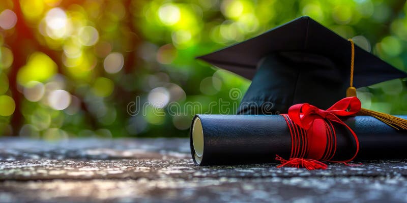 A Graduation Cap and Diploma on a Wooden Table Stock Image - Image of ...