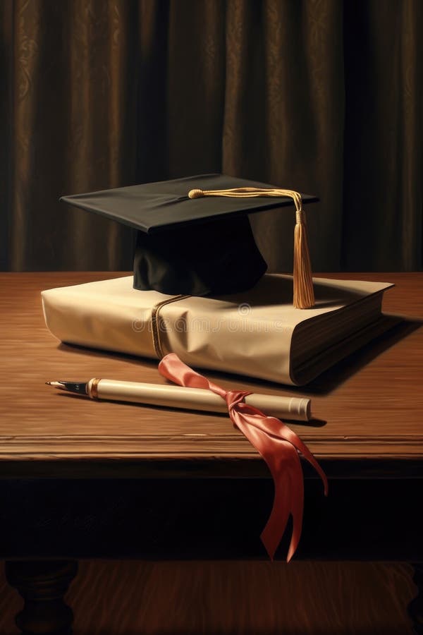 Graduation Cap and Diploma on a Wooden Table Stock Illustration ...