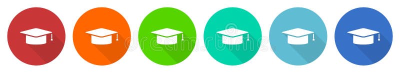 Graduation, Cap, Education Icon Set, Flat Design Vector Illustration in ...