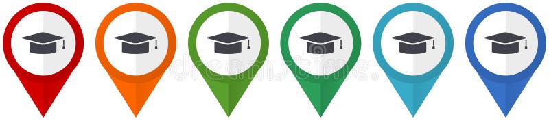 Graduation, Cap, Education Vector Pointers, Set of Colorful Flat Design ...
