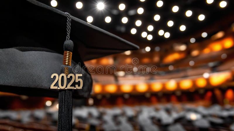 Graduation Cap Ready for Ceremony in Spacious Auditorium with Bright ...