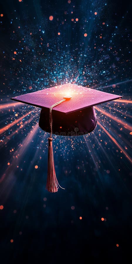 A Graduation Cap is Floating in the Air with a Sparkle Stock ...