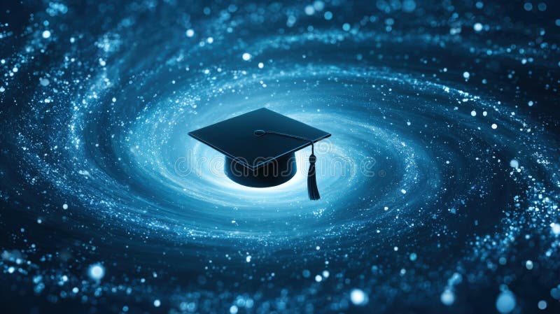 Graduation Cap Floating in the Center of a Cosmic Vortex, Glowing ...