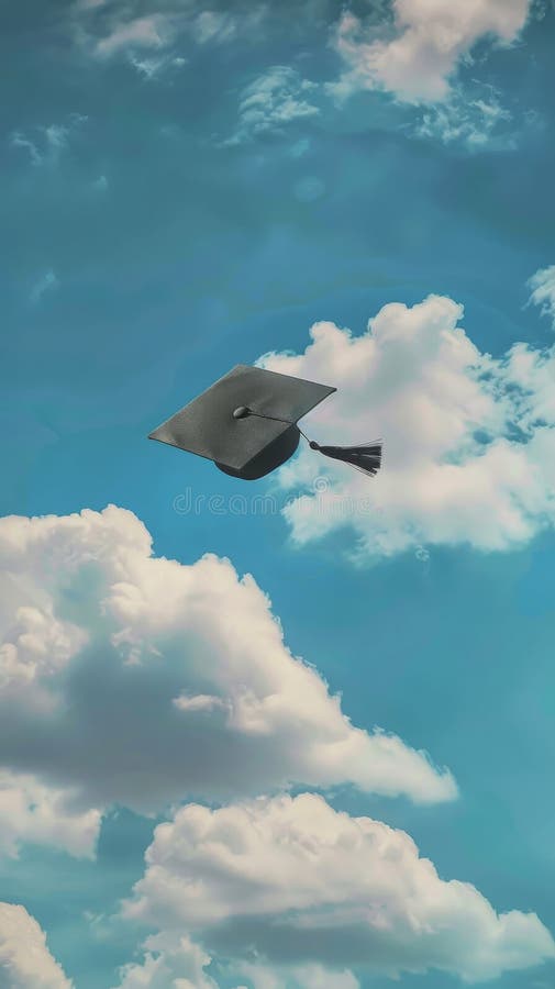Graduation Cap Floating among Clouds in a Clear Blue Sky, Symbolizing ...