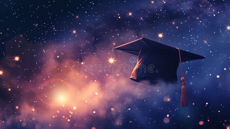 Graduation Cap Floating in a Starry Night Sky with Cosmic Background ...