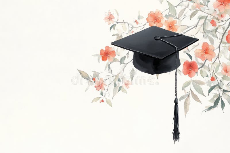Graduation Cap with Floral Background Stock Illustration - Illustration ...