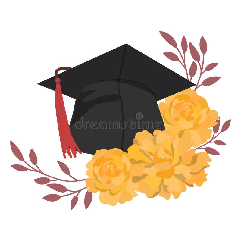 Graduation Cap with Flower Wreath Stock Vector - Illustration of wreath ...