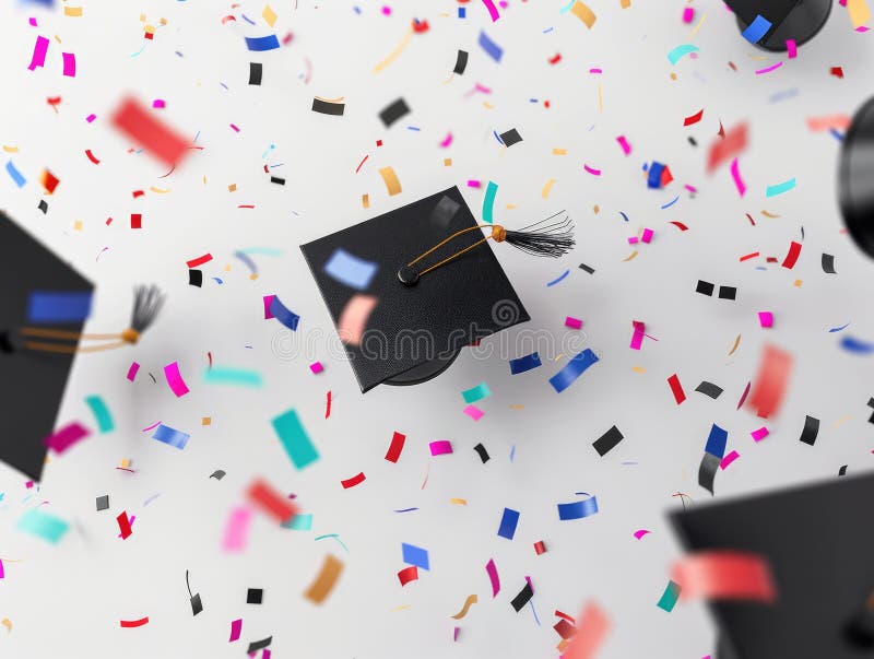 Graduation Cap is Flying through a Cloud of Confetti Stock Image ...