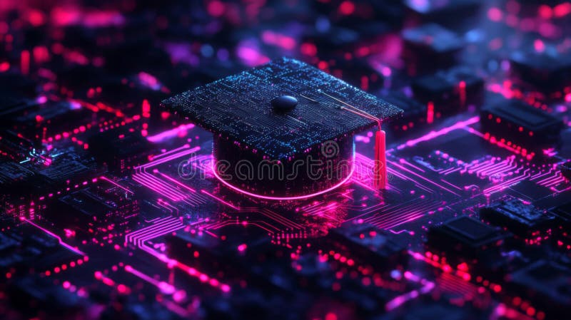 Graduation Cap on a Futuristic Circuit Board Stock Illustration ...