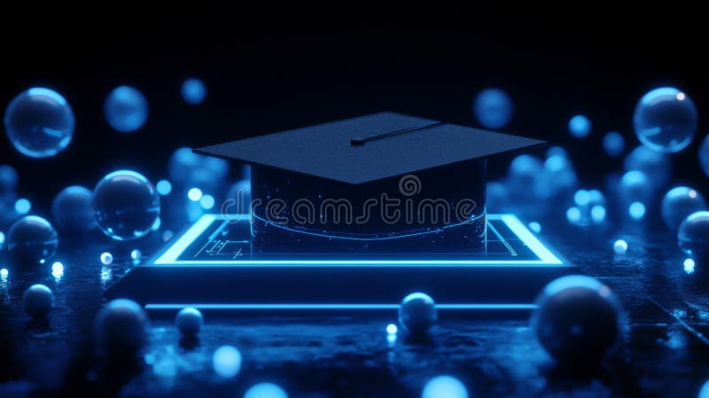 Graduation Cap on Futuristic Digital Platform Stock Illustration ...