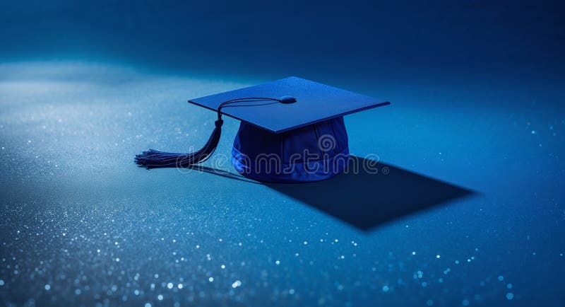 Graduation Cap on Glittering Blue Background Symbolizing Achievement ...
