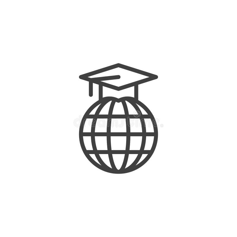 Graduation Cap on Globe Line Icon Stock Vector - Illustration of linear ...