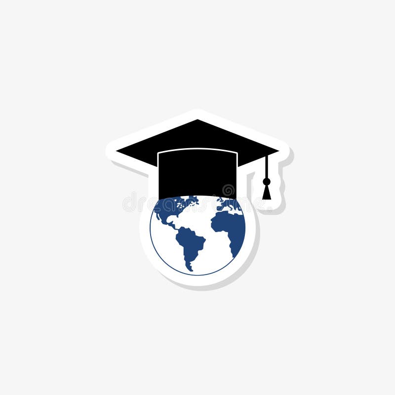Graduation Cap on Globe Sticker Icon Stock Vector - Illustration of ...