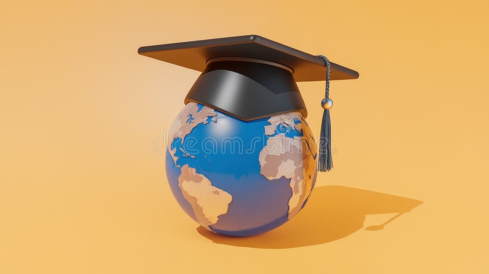 A Graduation Cap on a Globe Symbolizes Global Education and Knowledge ...