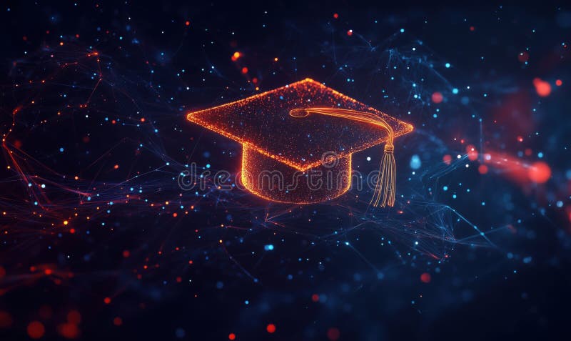 Graduation Cap Glowing in Digital Space with Abstract Connections and ...