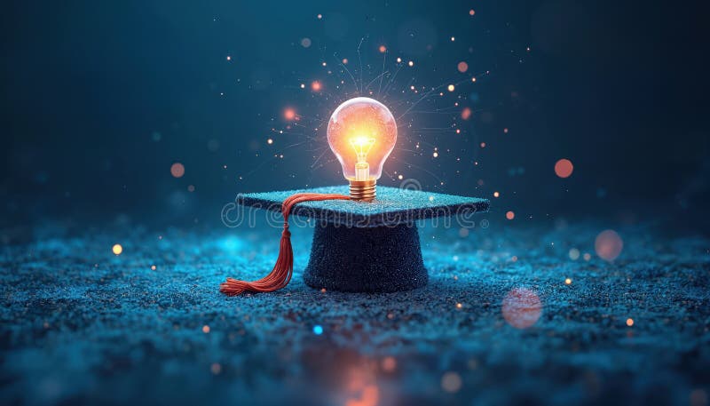 Graduation Cap with Glowing Light Bulb Symbolizes New Ideas and ...