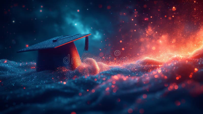Graduation Cap in a Glowing Mist with Bokeh Lights, Surreal and Dreamy ...