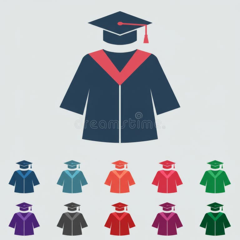 Graduation Cap and Gown Icon Set Stock Illustration - Illustration of ...