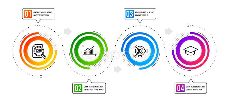 Graduation Cap, Graph and Check Article Icons Set. Target Sign. Vector ...