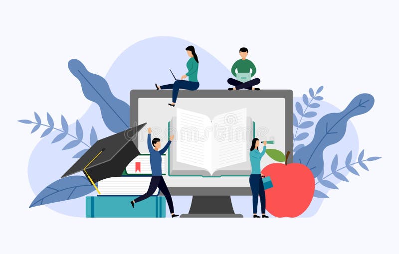 Graduation Cap with Gray Computer Stock Vector - Illustration of apple ...