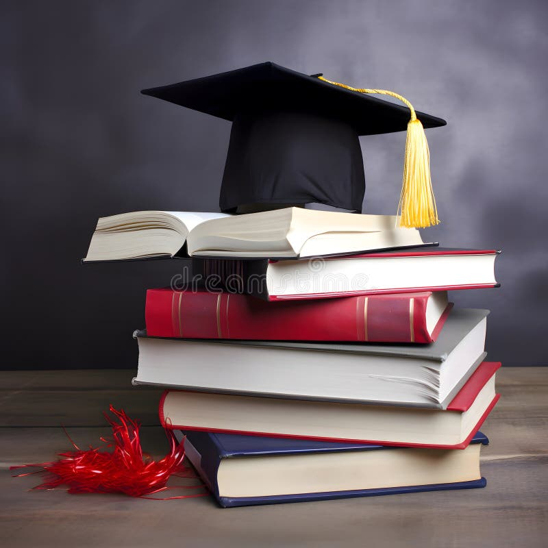 A Graduation Cap, Hat Placed on a Stack of Books on the Table. Stock ...