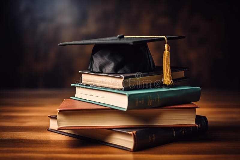 A Graduation Cap Hat on Top of Stacked Books Stock Illustration ...