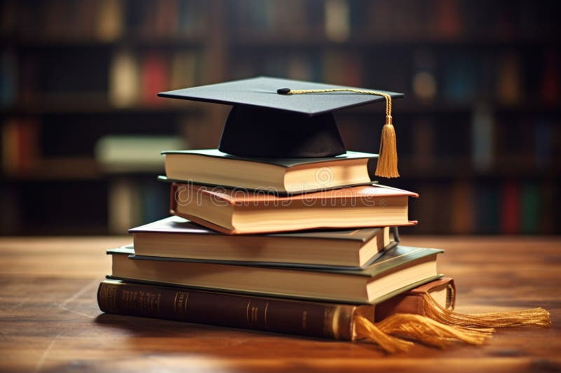 A Graduation Cap Hat on Top of Stacked Books Stock Illustration ...