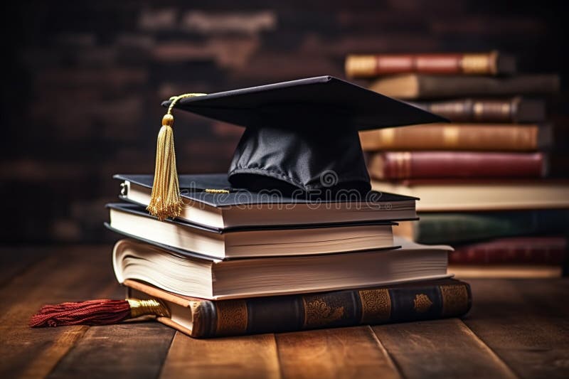 A Graduation Cap Hat on Top of Stacked Books Stock Illustration ...