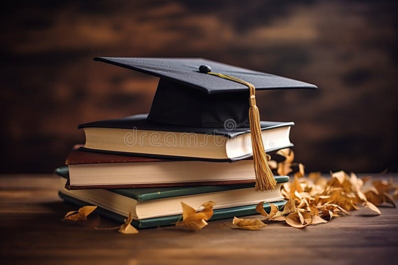 A Graduation Cap Hat on Top of Stacked Books Stock Illustration ...