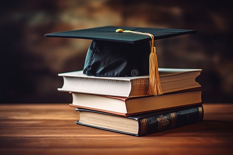 A Graduation Cap Hat on Top of Stacked Books Stock Illustration ...