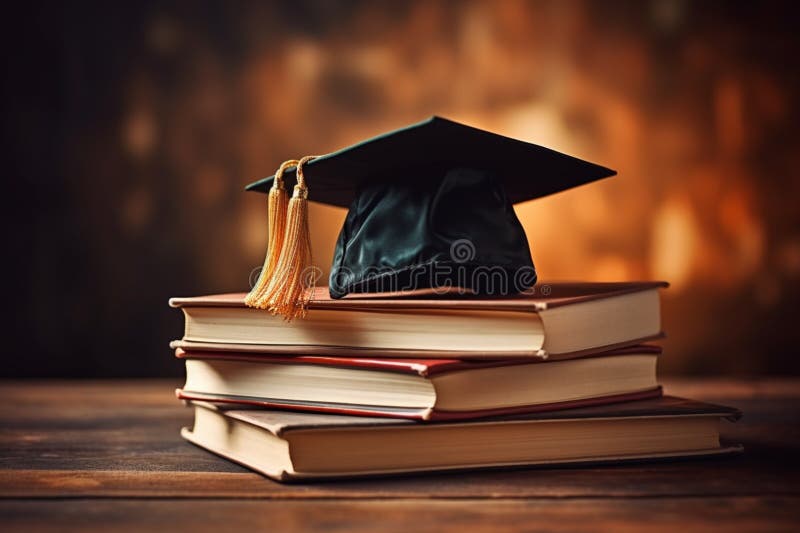 A Graduation Cap Hat on Top of Stacked Books Stock Illustration ...