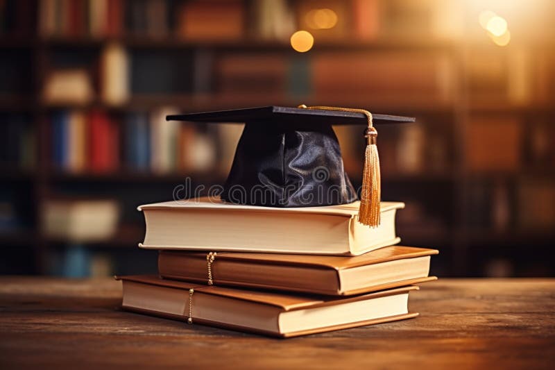 A Graduation Cap Hat on Top of Stacked Books Stock Illustration ...