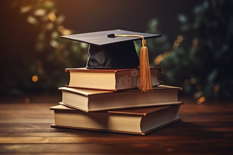 A Graduation Cap Hat on Top of Stacked Books Stock Illustration ...