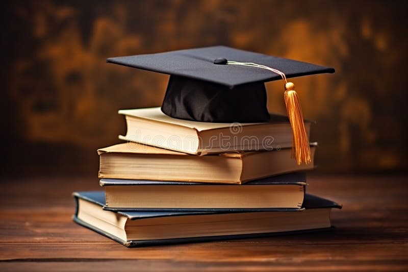 A Graduation Cap Hat on Top of Stacked Books Stock Illustration ...