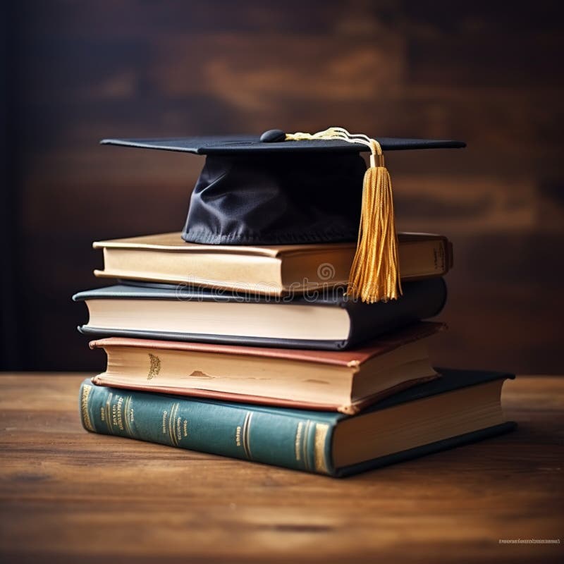 A Graduation Cap Hat on Top of Stacked Books Stock Illustration ...