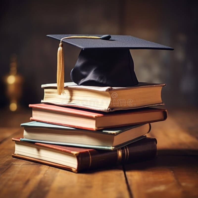 A Graduation Cap Hat on Top of Stacked Books Stock Illustration ...