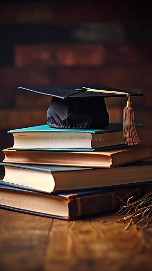 A Graduation Cap Hat on Top of Stacked Books Stock Illustration ...
