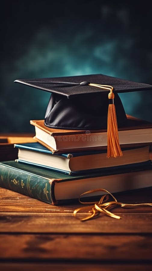 A Graduation Cap Hat on Top of Stacked Books Stock Illustration ...