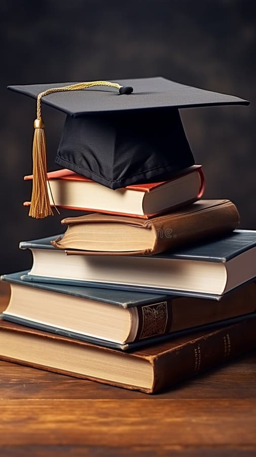 A Graduation Cap Hat on Top of Stacked Books Stock Illustration ...