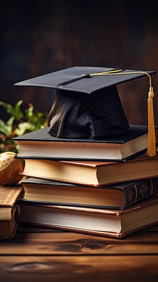 A Graduation Cap Hat on Top of Stacked Books Stock Illustration ...